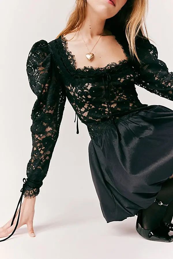 waverly lace mini dress For Love & Lemons Waverly Lace Mini Dress - Black