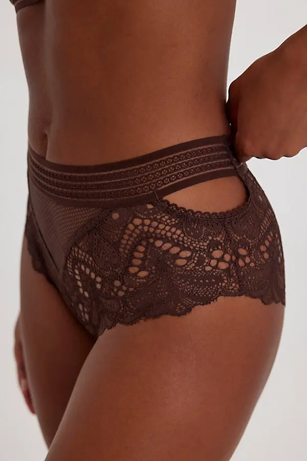 Free People Moonlit Meadow Lace High-rise Briefs - Double Espresso