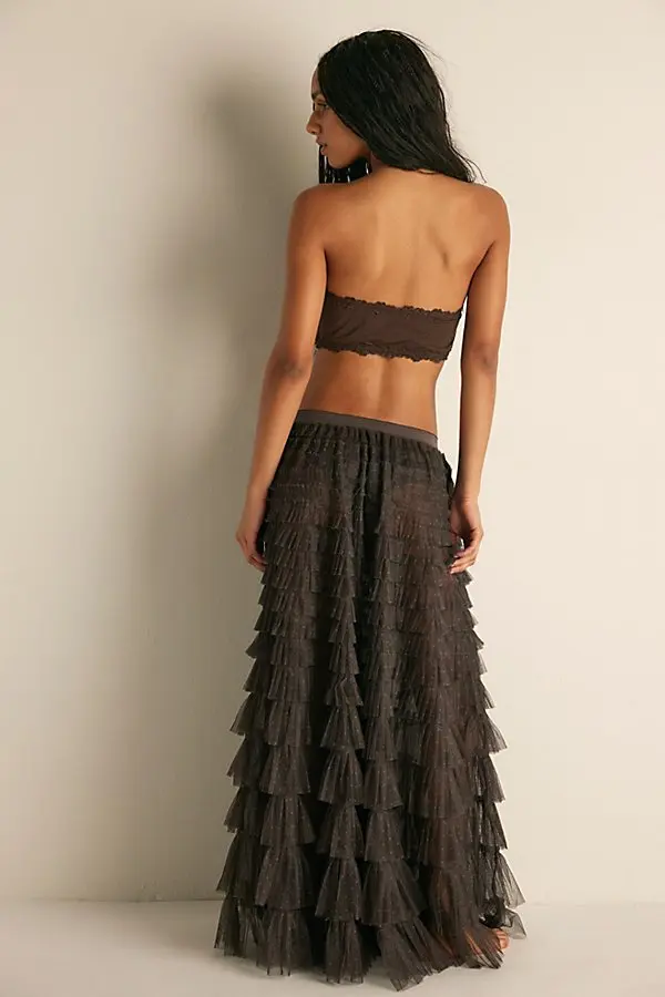 Free People Return Of The Ruffle Maxi Slip Skirt - Olive Grey