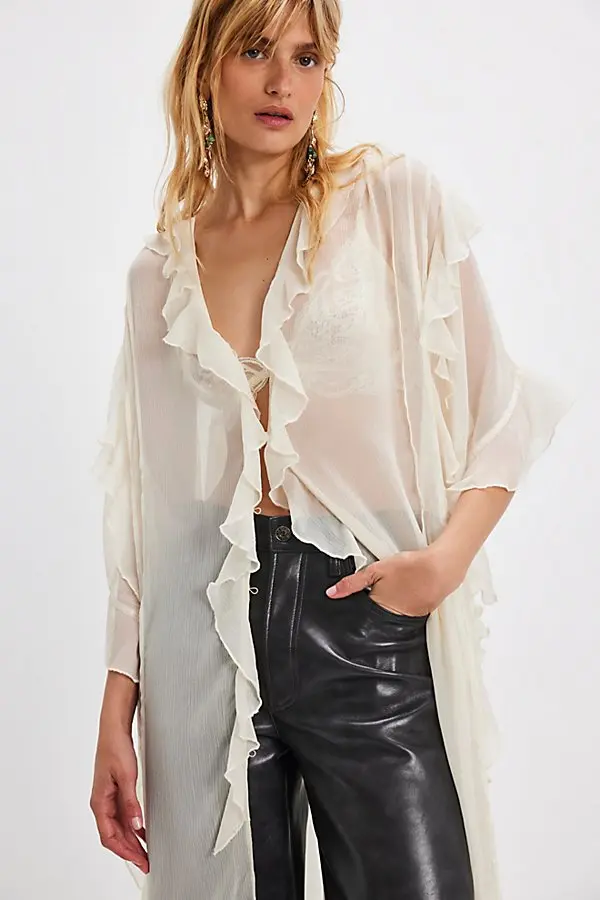 Free People Sheer Winter Valley Kimono - Ivory