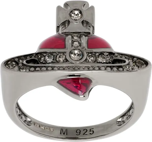 Vivienne Westwood Gunmetal New Diamante Heart Ring - Aw23-S325