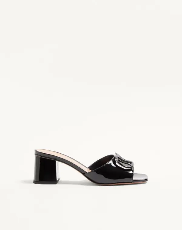 Valentino Garavani Vlogo Signature Patent Leather Slide Sandal - Black