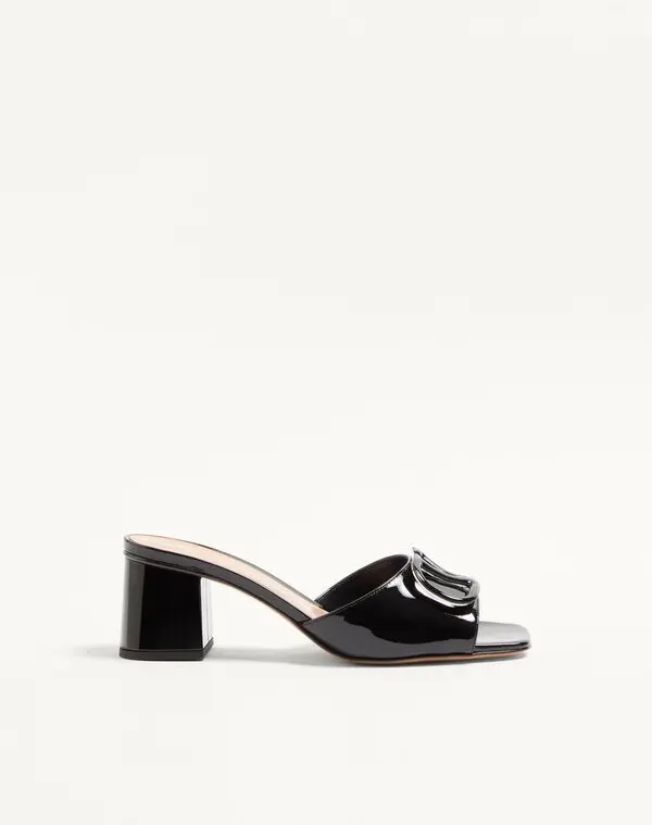 Valentino Garavani Vlogo Signature Patent Leather Slide Sandal - Black