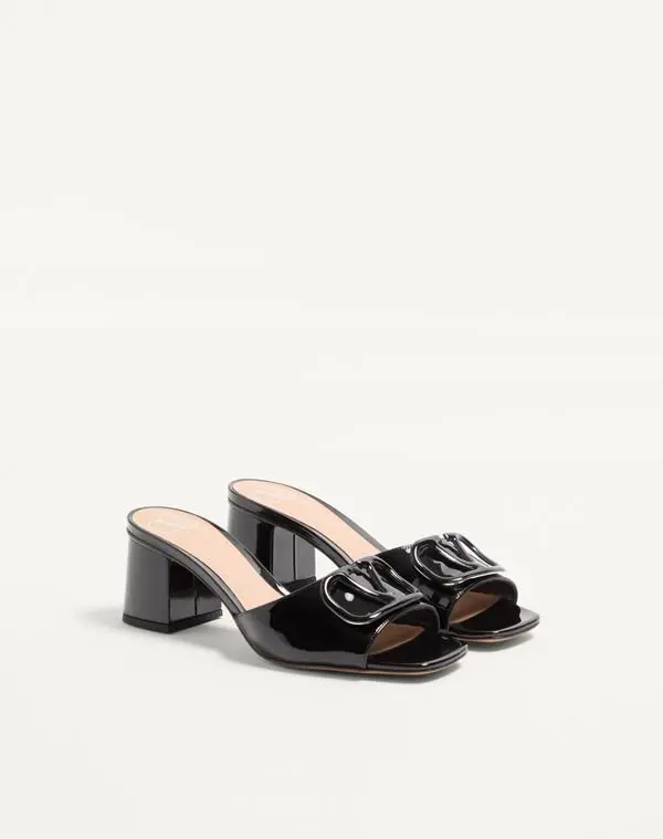Valentino Garavani Vlogo Signature Patent Leather Slide Sandal - Black