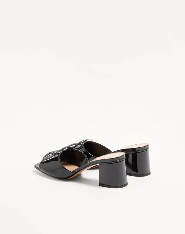 Valentino Garavani Vlogo Signature Patent Leather Slide Sandal - Black
