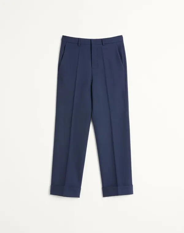 Valentino Garavani Gabardine Trousers With Cuffed Hem - Blue