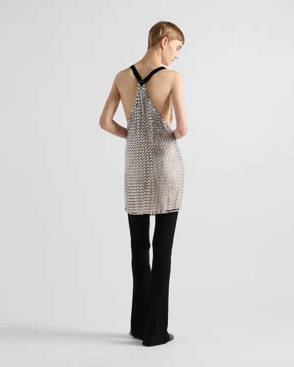 Prada Rhinestone Embroidered Mini Dress - Crystal | Editorialist
