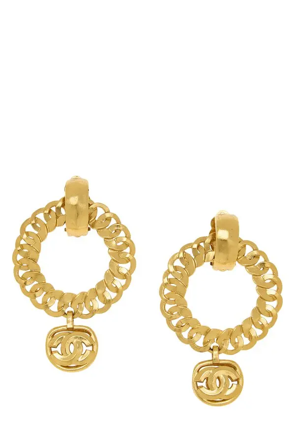 Chanel Cc Hoop Dangle Earrings - Gold