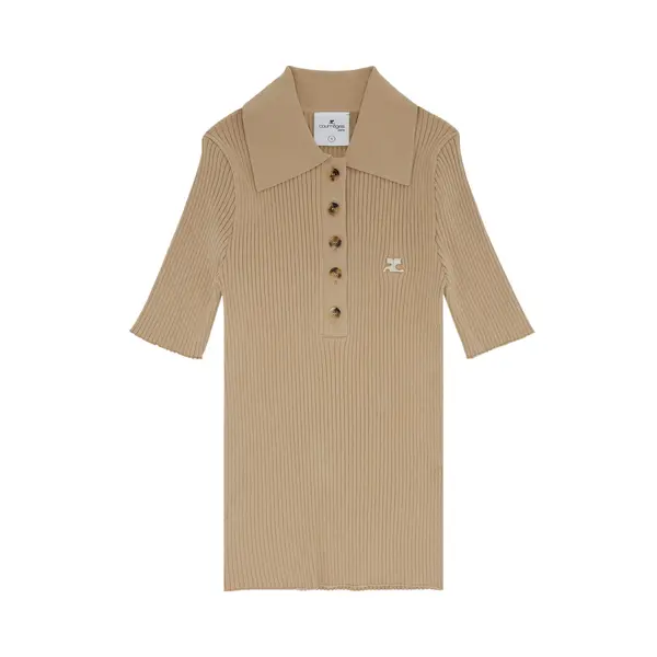 COURREGES Rib Knit Polo - Brown