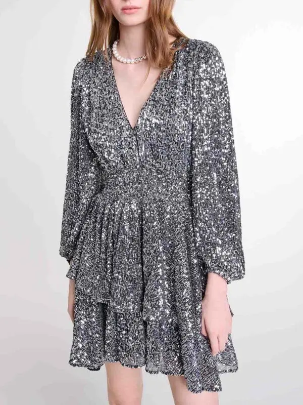 Maje Short Sequinned Ruffled Dress