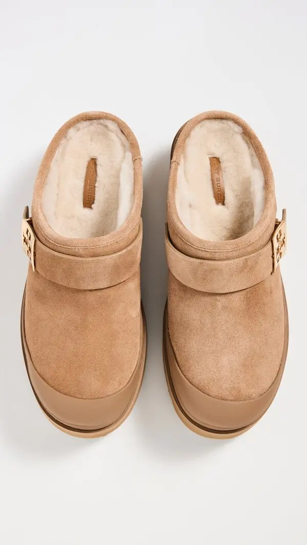 Tory Burch Mellow Shearling Platform Mules - Light Chestnut/gold