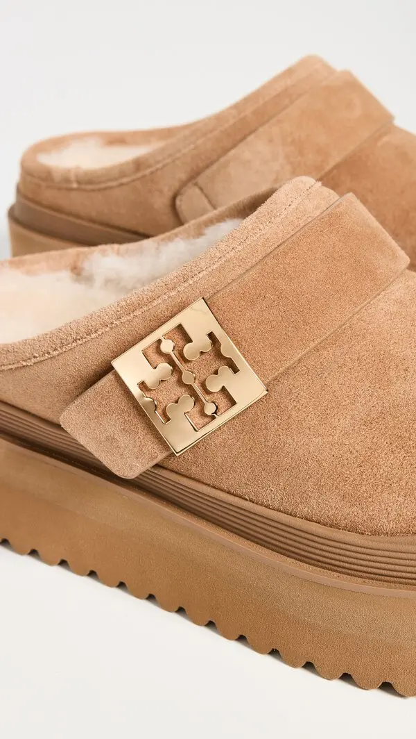 Tory Burch Mellow Shearling Platform Mules - Light Chestnut/gold