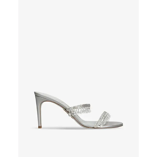 Rene Caovilla Jewel-embellished Leather Heeled Sandals - Grey