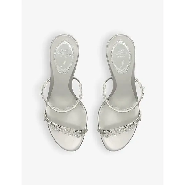 Rene Caovilla Jewel-embellished Leather Heeled Sandals - Grey