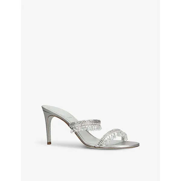 Rene Caovilla Jewel-embellished Leather Heeled Sandals - Grey