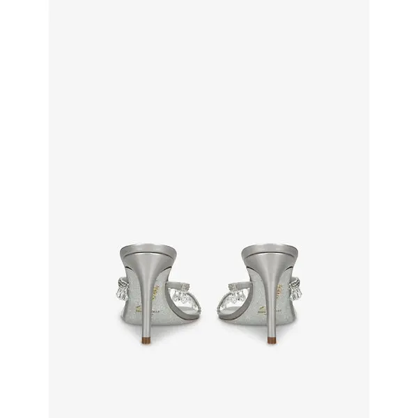 Rene Caovilla Jewel-embellished Leather Heeled Sandals - Grey