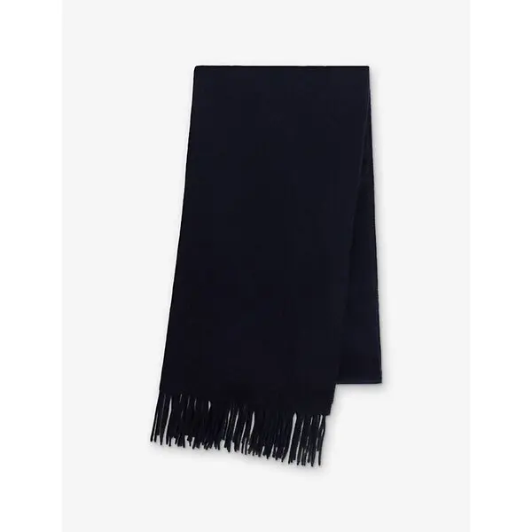 Sandro Fringed-trim Wool And Cashmere-blend Scarf - Dark Navy