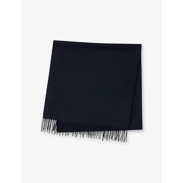 Sandro Fringed-trim Wool And Cashmere-blend Scarf - Dark Navy