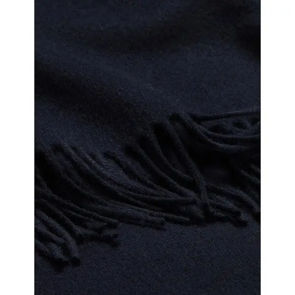 Sandro Fringed-trim Wool And Cashmere-blend Scarf - Dark Navy