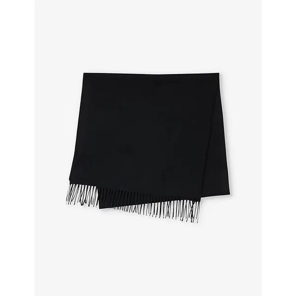 Sandro Fringed-trim Wool And Cashmere-blend Scarf - Noir / Gris