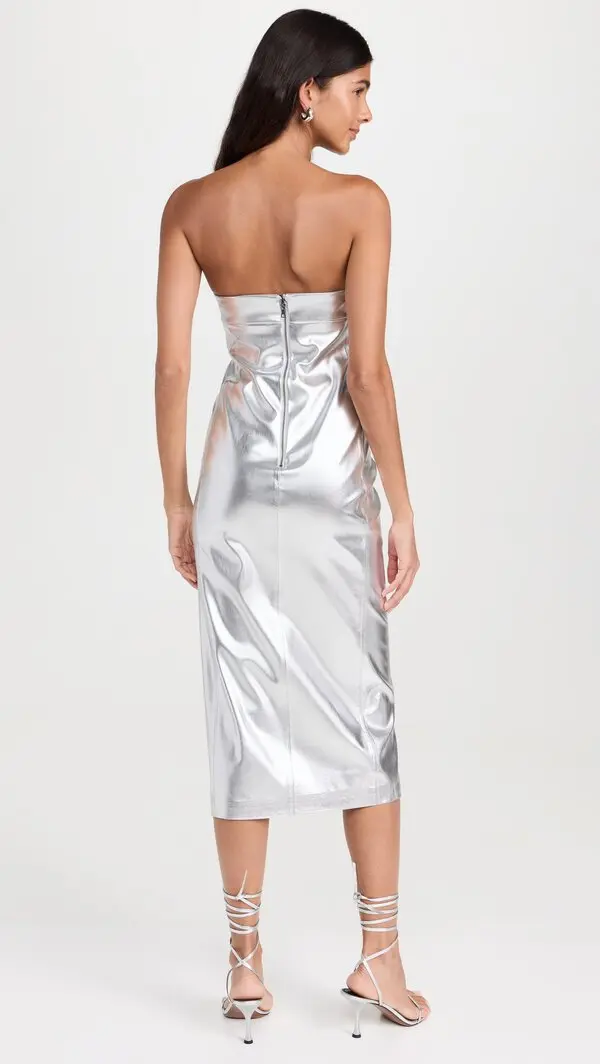 slim fit dress slacks Moonstone Foiled Faux Leather Mini Dress ‍ Mermaid Way, Silver / S