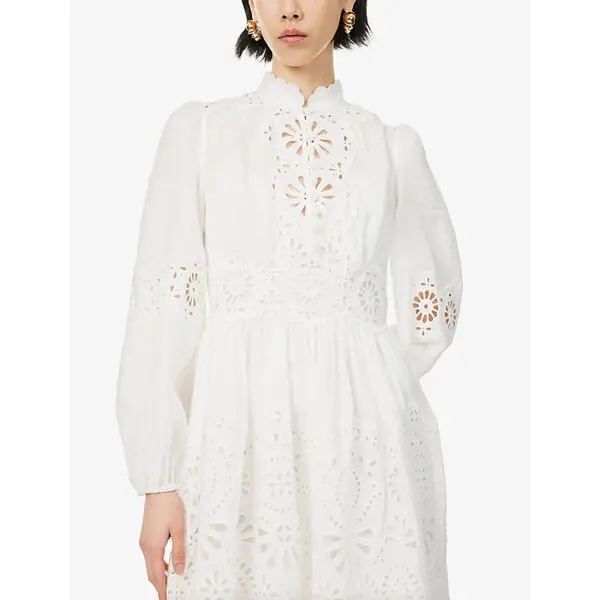 Zimmermann Acacia Embroidered Mini Dress In Ivory - 40% Off | Editorialist
