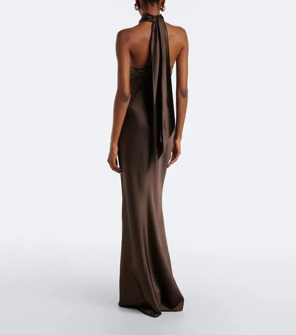 Ralph Lauren Chilton Halterneck Satin Gown - Brown