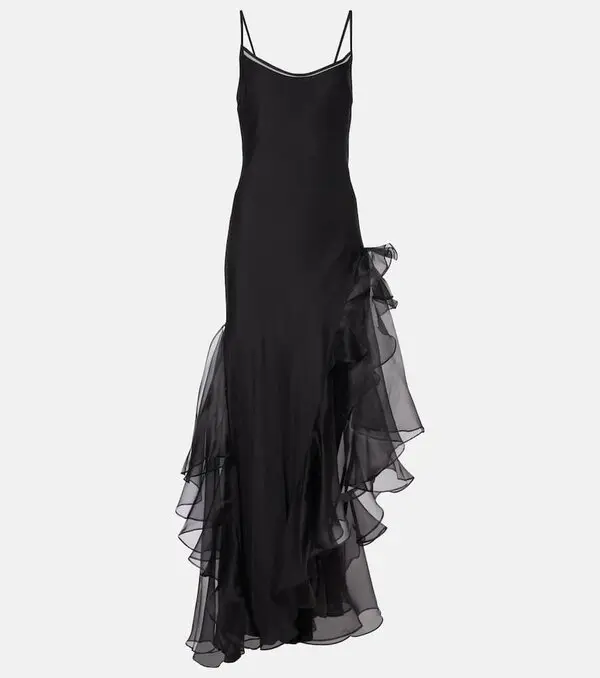SIR. Sage Flounce Ruffled Silk Maxi Dress - Black