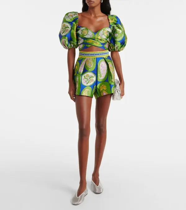 ALEMAIS Alémais Printed Balloon-sleeve Cropped Top