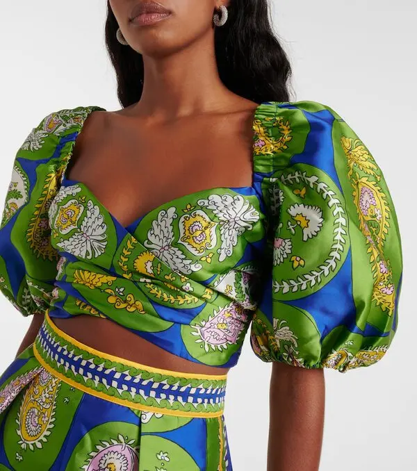 ALEMAIS Alémais Printed Balloon-sleeve Cropped Top