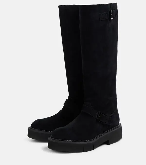 Clergerie Knee-high Suede Boots With Buckle Detail