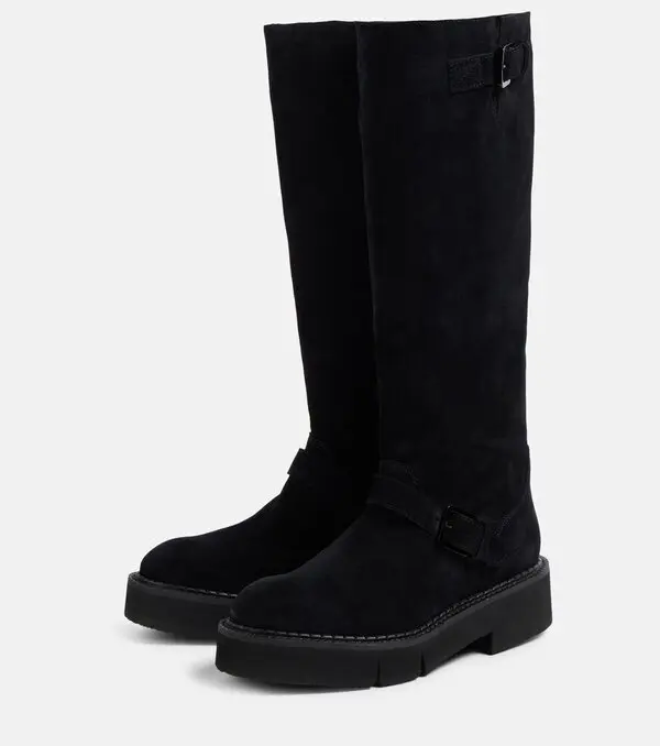 Clergerie Knee-high Suede Boots With Buckle Detail