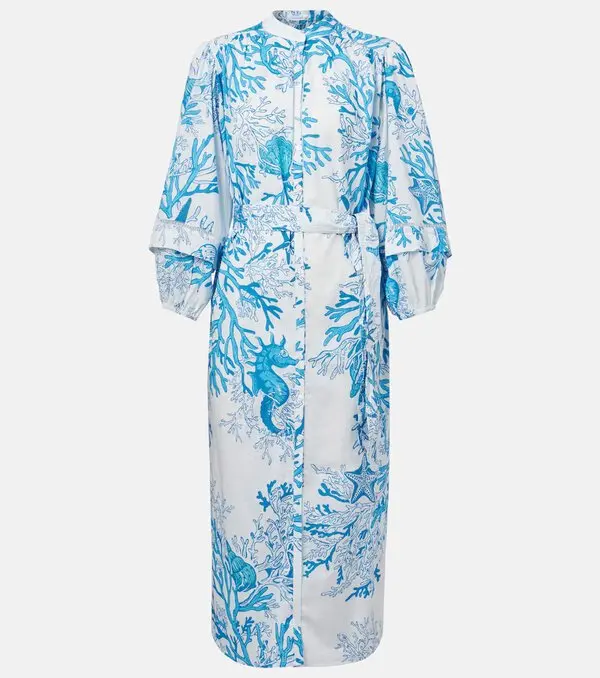 Poupette St Barth Cathy Printed Cotton Shirt Dress - Blue