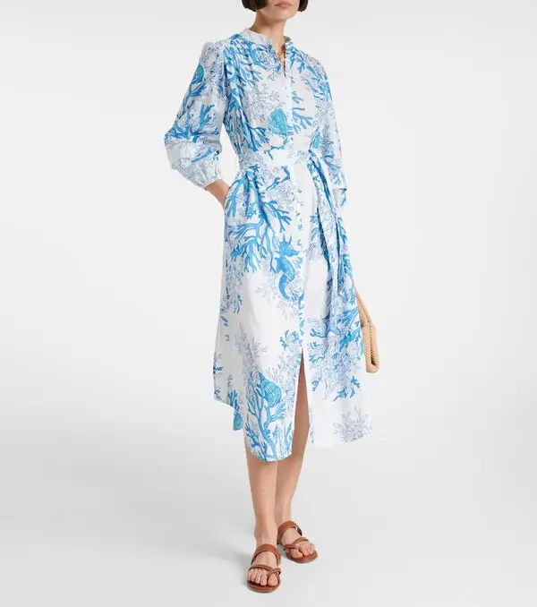 Poupette St Barth Printed Cotton Shirt Dress - Blue