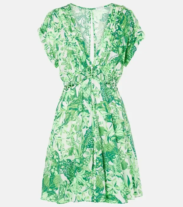 Poupette St Barth Cecile Cutout Printed Minidress - Green