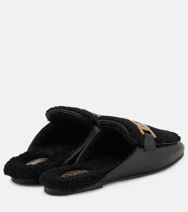 TOD'S Catena Kate Shearling And Leather Mules - Black