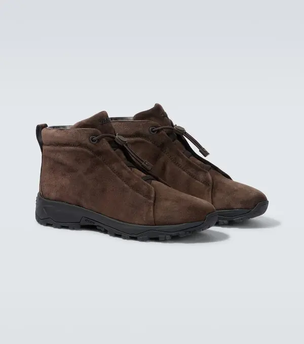 Zegna Triple Stitch Suede High-top Sneakers