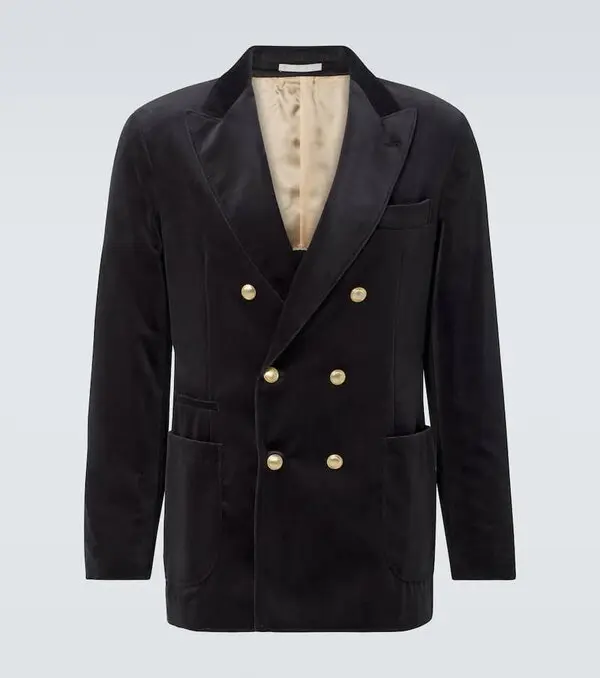 Brunello Cucinelli Double-breasted Cotton Velvet Blazer