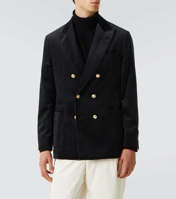 Brunello Cucinelli Double-breasted Cotton Velvet Blazer