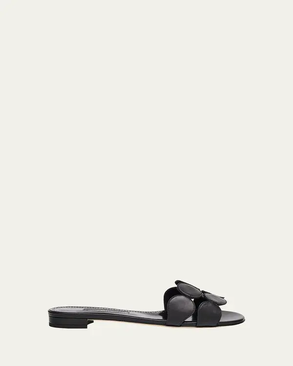Manolo Blahnik Circle-cut Leather Flat Slides - Black