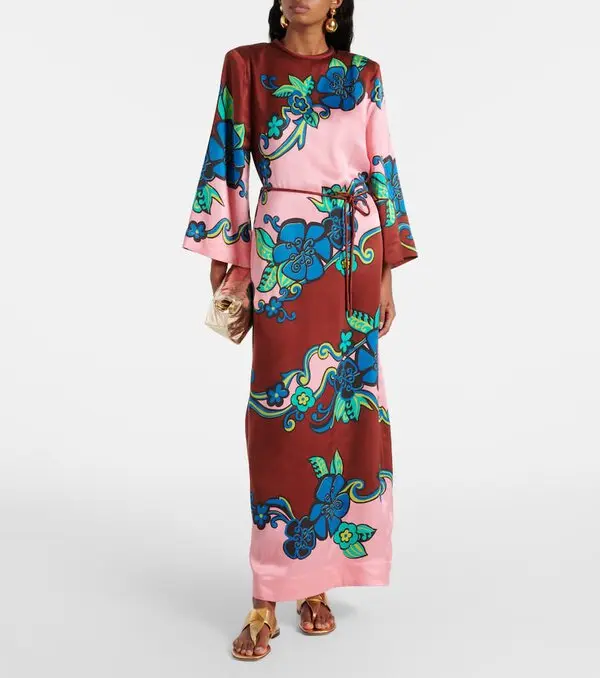 ALEMAIS Printed Silk Satin Maxi Dress