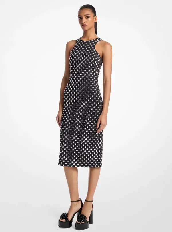 Michael Kors Dot Embellished Scuba Racerback Tank Midi Dress