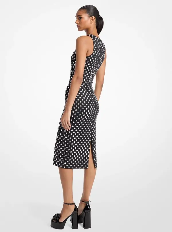 Michael Kors Dot Embellished Scuba Racerback Tank Midi Dress