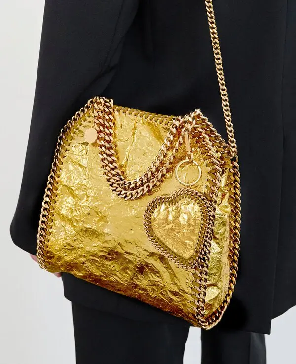 Stella McCartney Crinkled Metallic Falabella Heart Charm