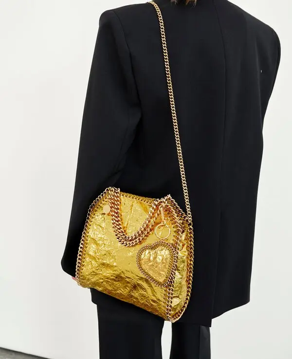 Stella McCartney Crinkled Metallic Falabella Heart Charm