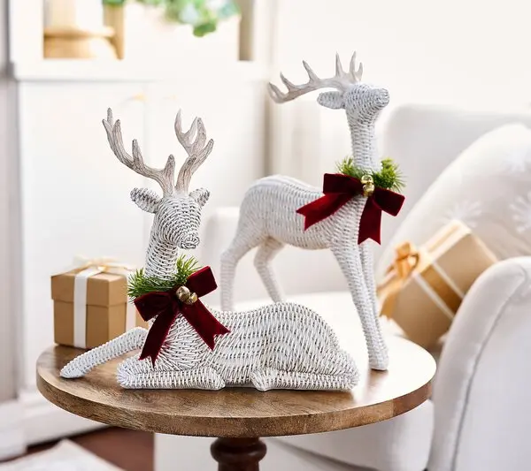 VALERIE PARR HILL Set Of 2 Wicker Design Deer With Ribbon Valerie - One-color