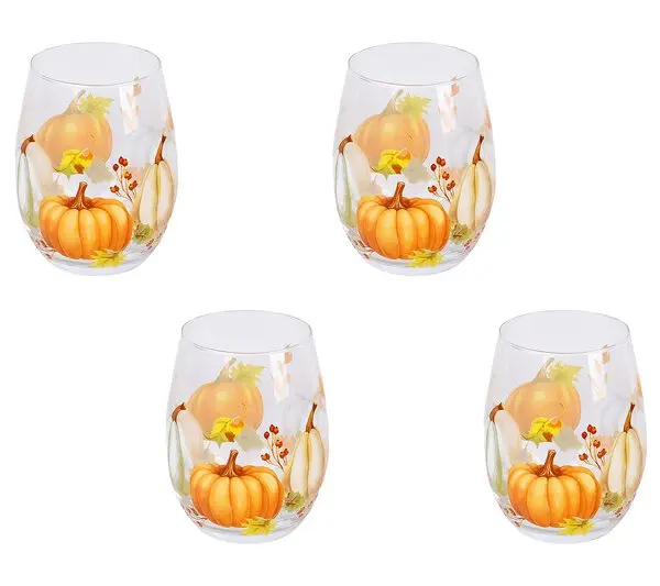 TEMP-TATIONS Thanks & Giving Set Of 4 Stemless Ine Glasses - One-color