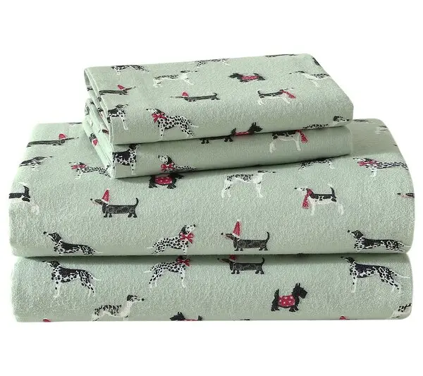 Laura Ashley Holiday Pups Queen Flannel Sheet S Et - One-color