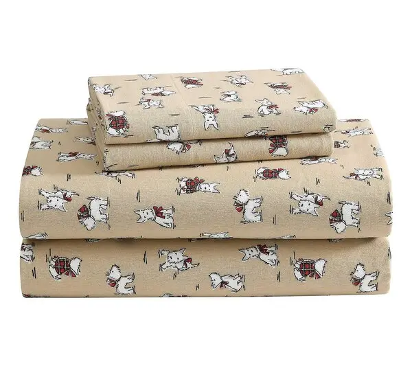 Laura Ashley Holiday Scottie King Flannel Sheet Set - One-color