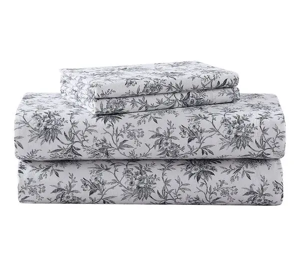 Laura Ashley Faye Black Toile Queen Flannel She Et Set - One-color